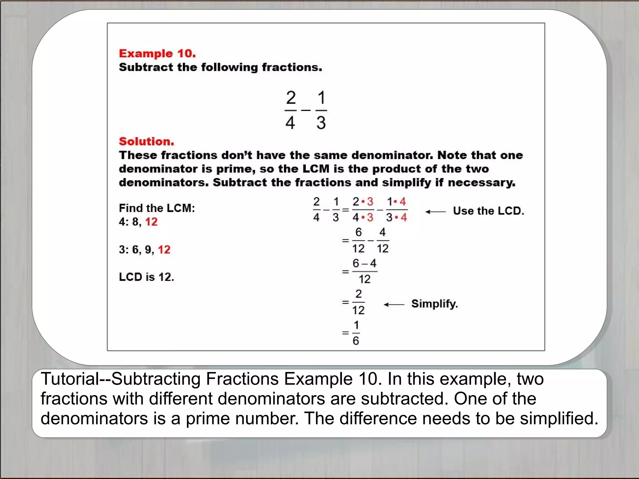 Tutorials -Subtracting Fractions | PPT