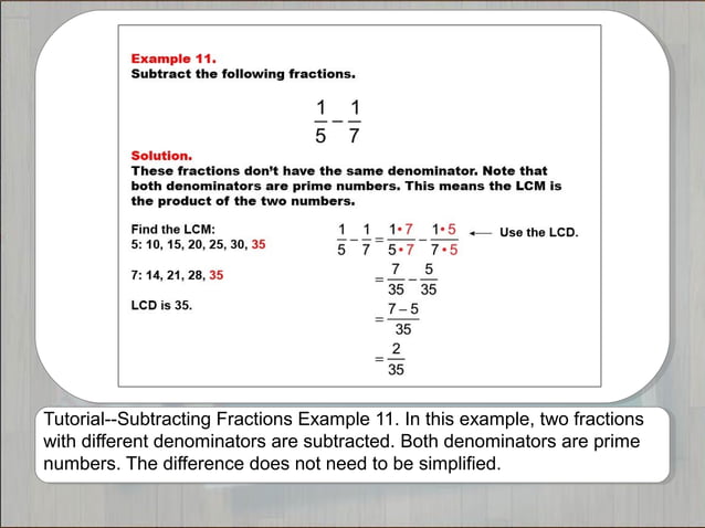 Tutorials -Subtracting Fractions | PPT
