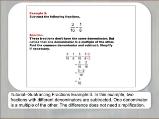 Tutorials -Subtracting Fractions | PPT