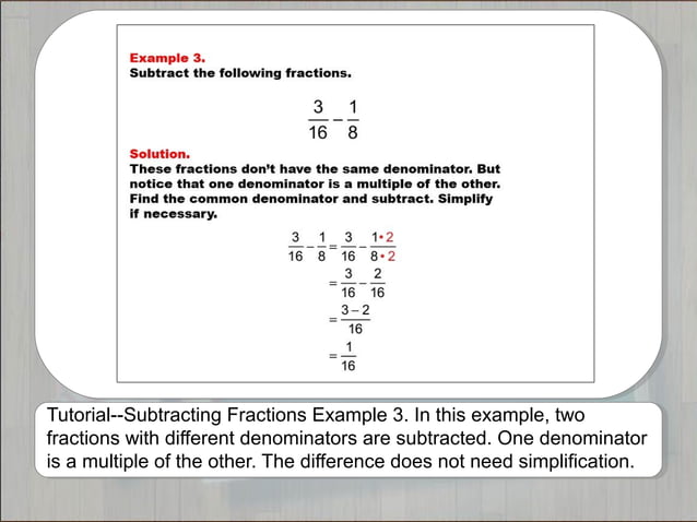 Tutorials -Subtracting Fractions | PPT
