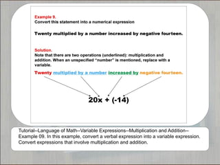 Tutorials--The Language of Math--Variable Expressions--Multiplication and Addition | PPT