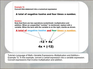 Tutorials--The Language of Math--Variable Expressions--Multiplication and Addition | PPT