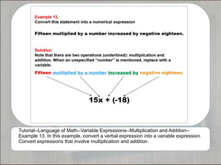 Tutorials--The Language of Math--Variable Expressions--Multiplication and Addition | PPT