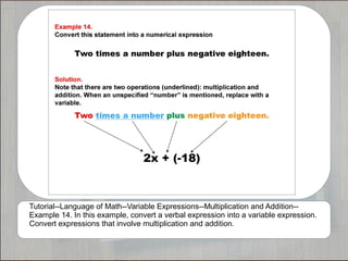 Tutorials--The Language of Math--Variable Expressions--Multiplication and Addition | PPT