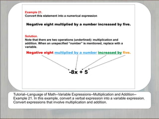 Tutorials--The Language of Math--Variable Expressions--Multiplication and Addition | PPT