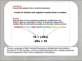 Tutorials--The Language of Math--Variable Expressions--Multiplication and Addition | PPT