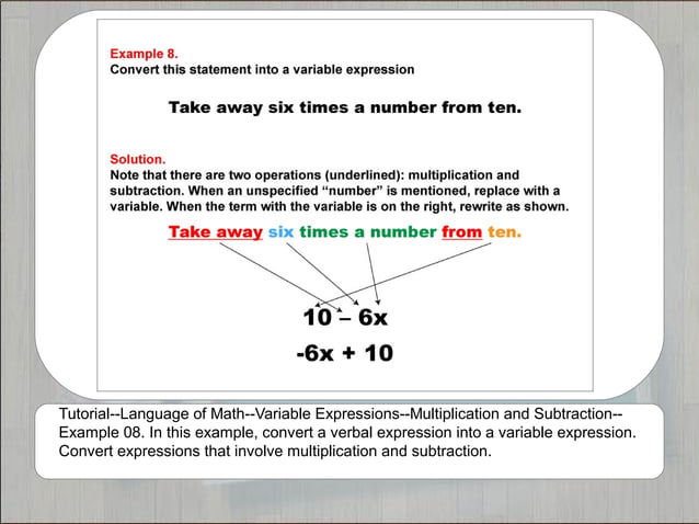 Tutorials--The Language of Math--Variable Expressions--Multiplication ...