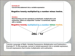 Tutorials--The Language of Math--Variable Expressions--Multiplication ...