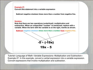 Tutorials--The Language of Math--Variable Expressions--Multiplication and Subtraction | PPT