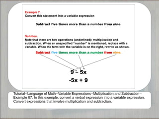 Tutorials--The Language of Math--Variable Expressions--Multiplication ...