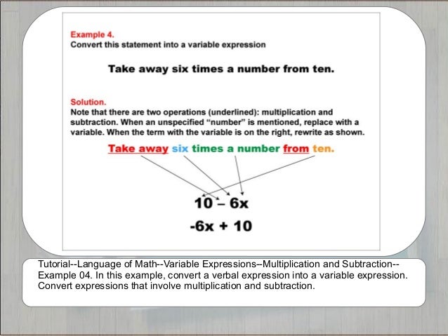 Tutorials The Language Of Math Variable Expressions Multiplication 5381