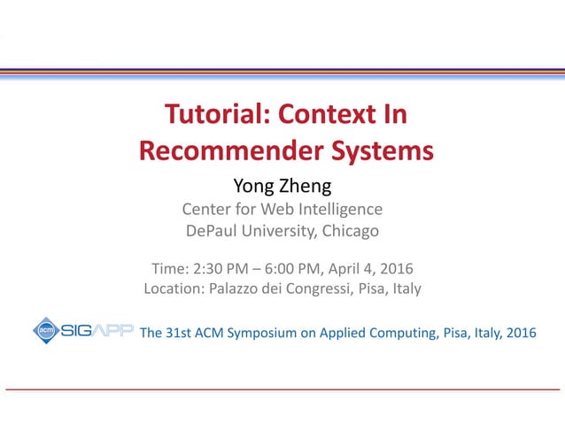 Tutorial: Context In Recommender Systems | PDF | Operating Systems | Computer Software and ...