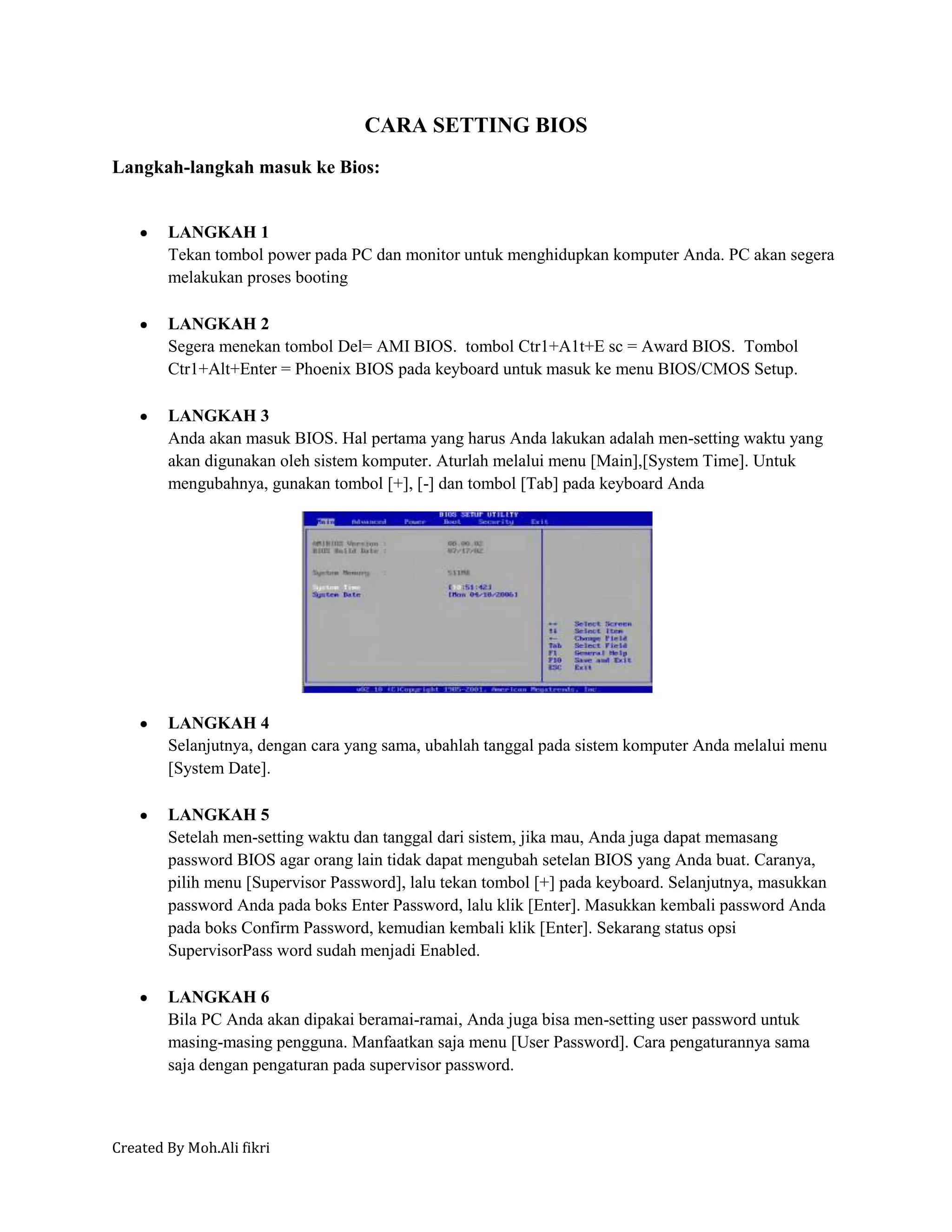 Tutorial setting bios | DOCX