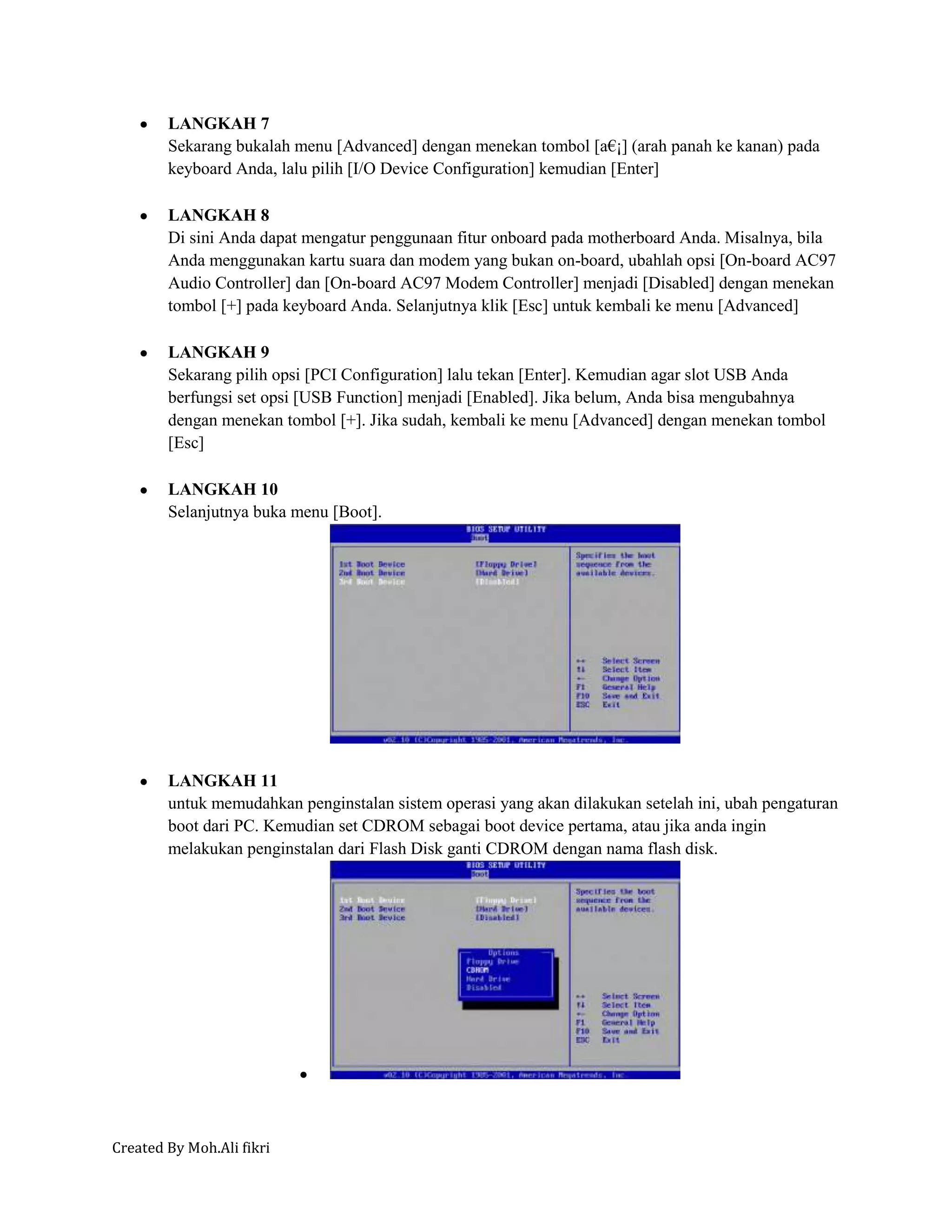 Tutorial setting bios | DOCX