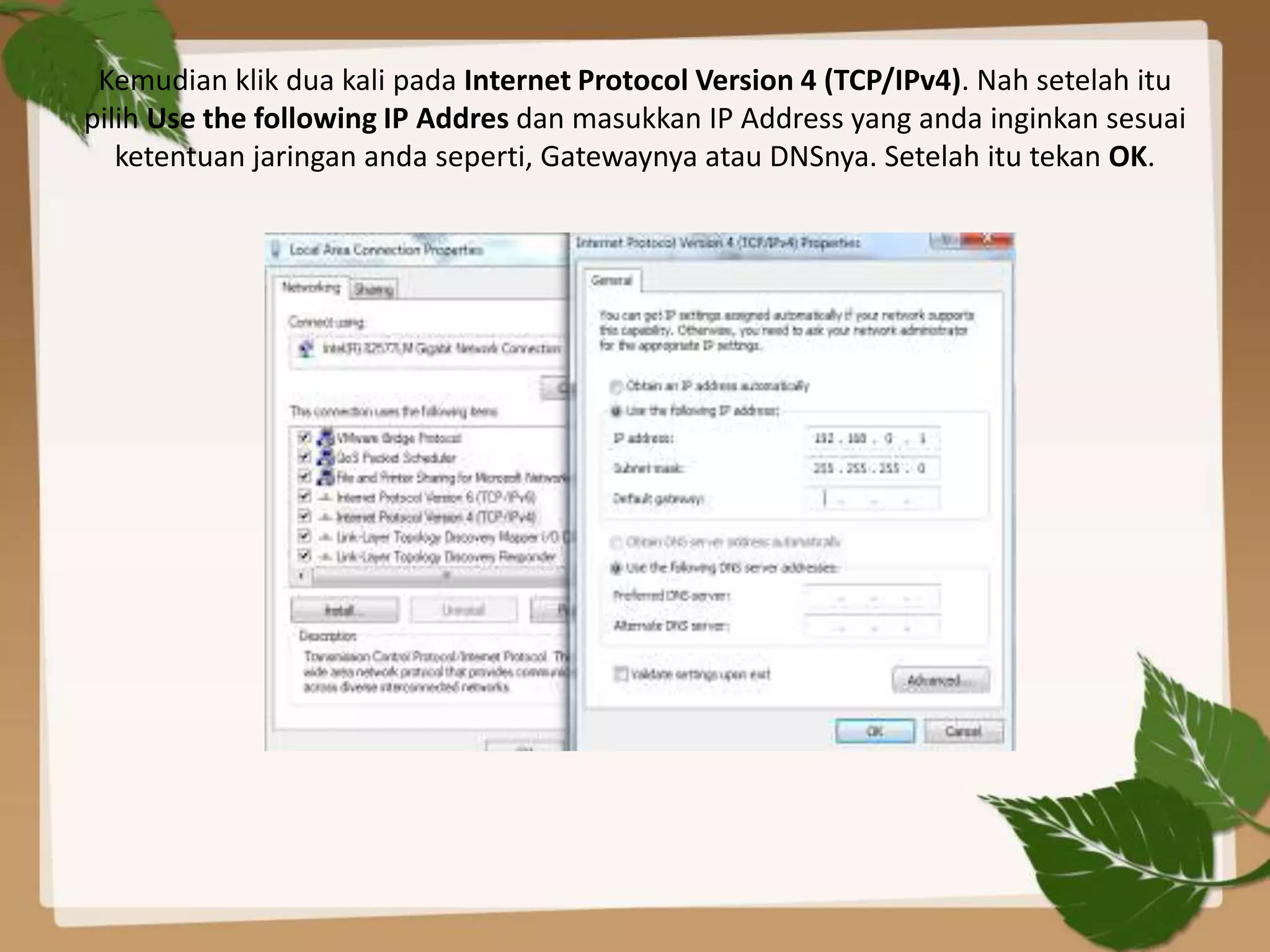 Tutorial setting ip address windows 7 | PPTX