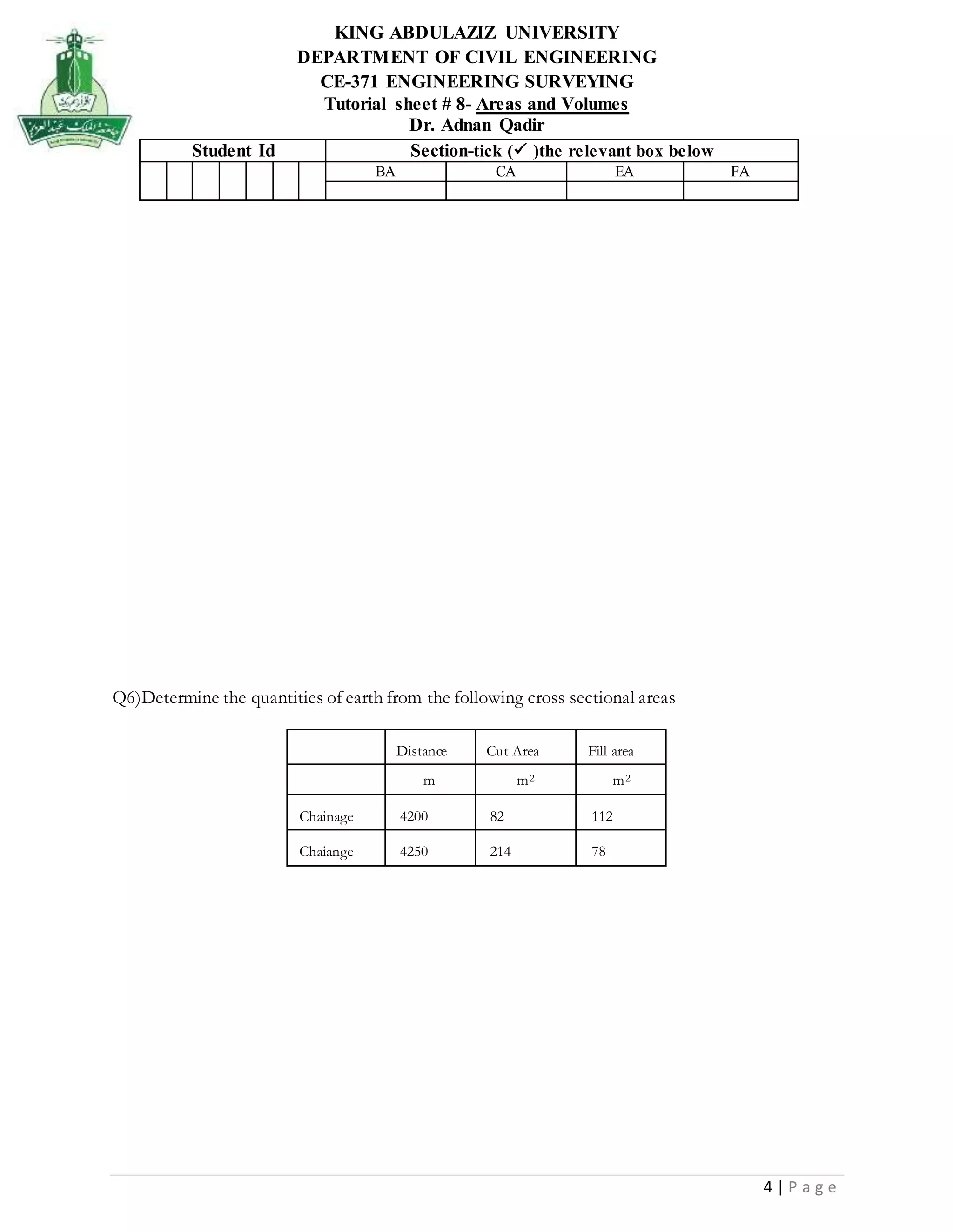 Tutorial sheet 8 area and volumes | DOCX