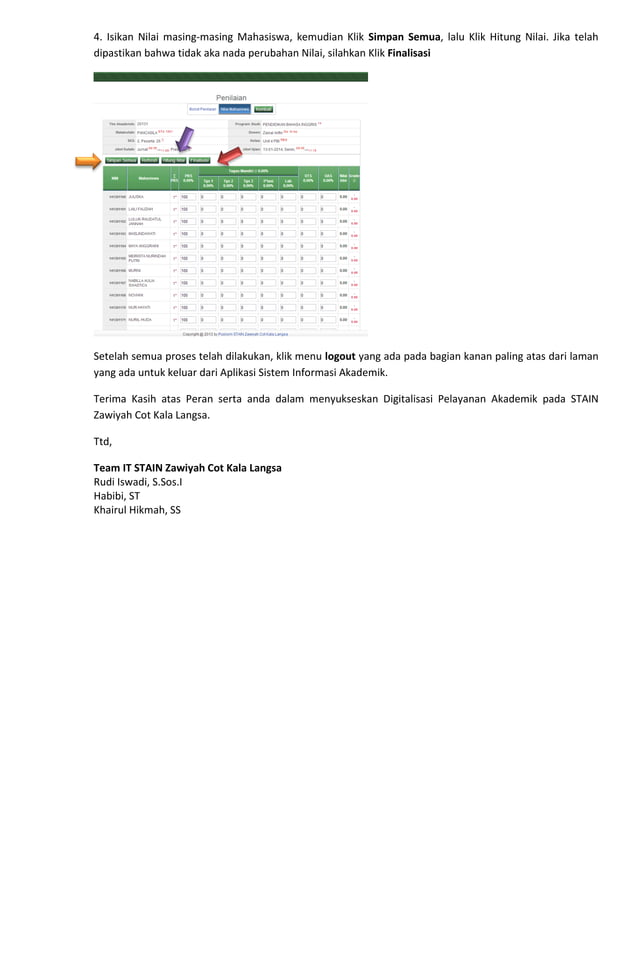 Tutorial Input Nilai Siakad STAIN Langsa | PDF