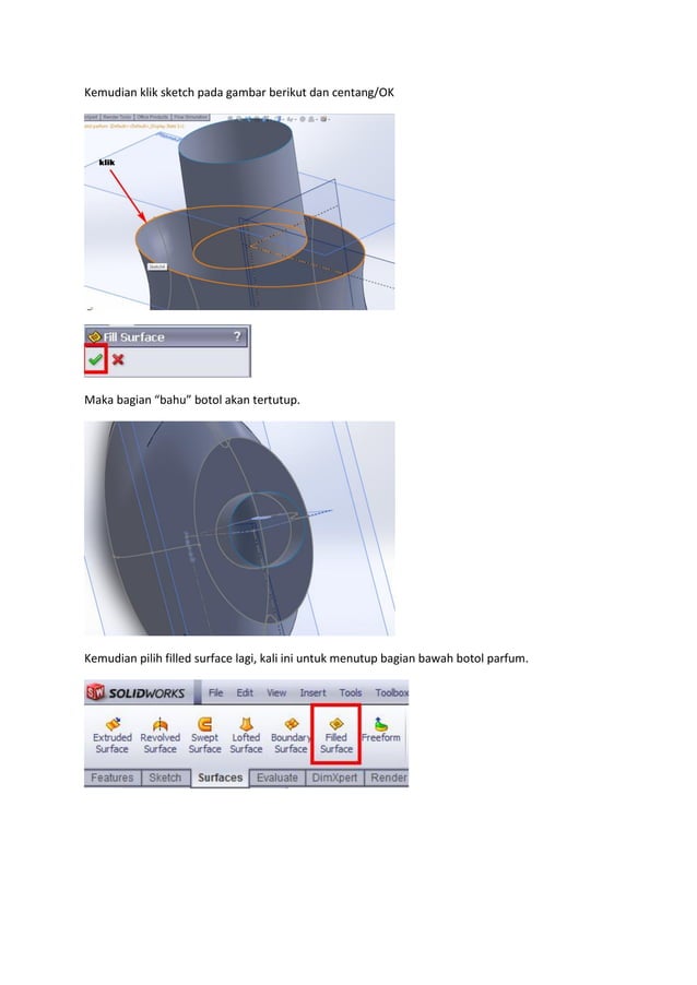 Tutorial solidworks bikin surface | PDF