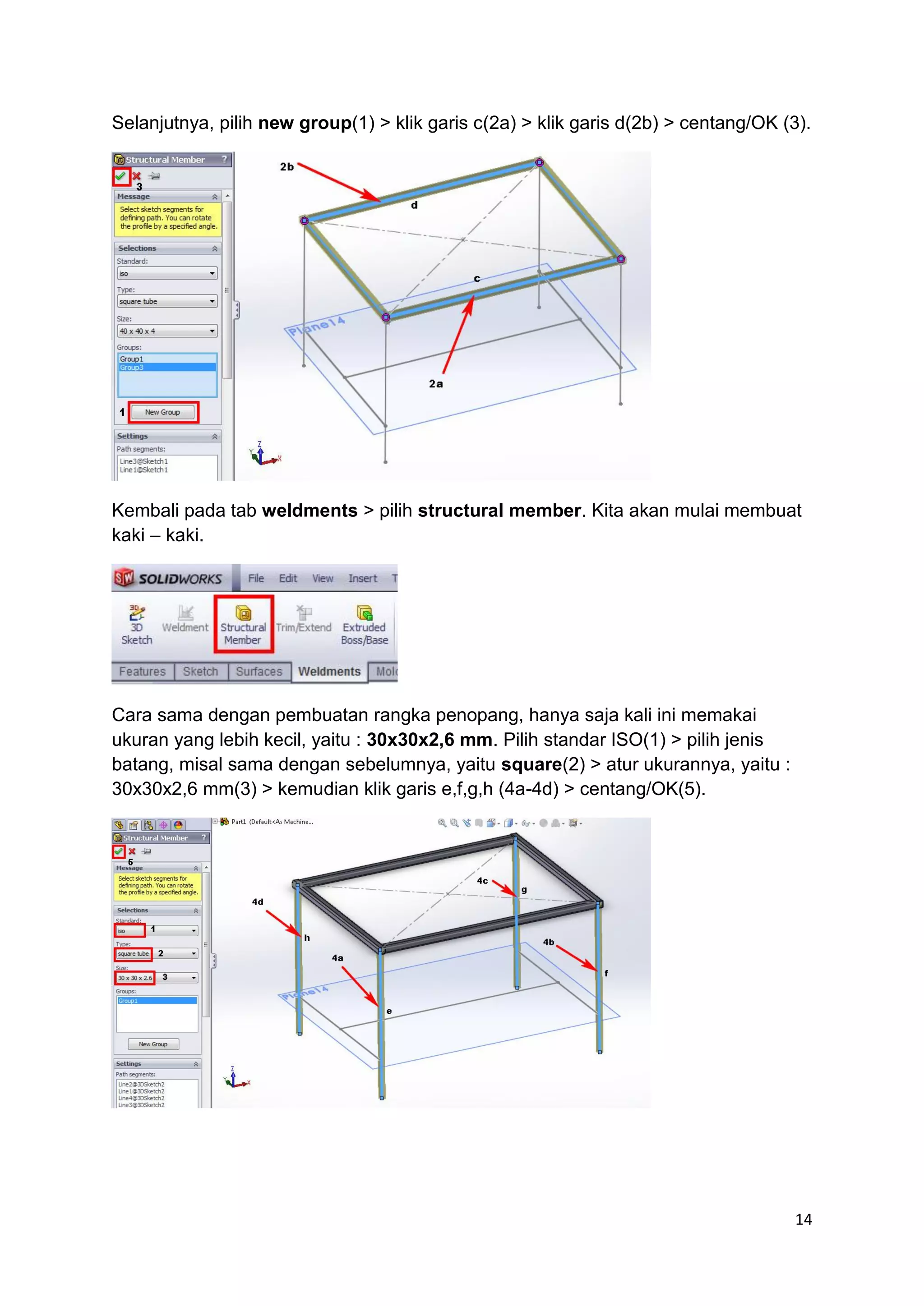 Tutorial solidworks membuat rangka meja menggunakan weldment | PDF