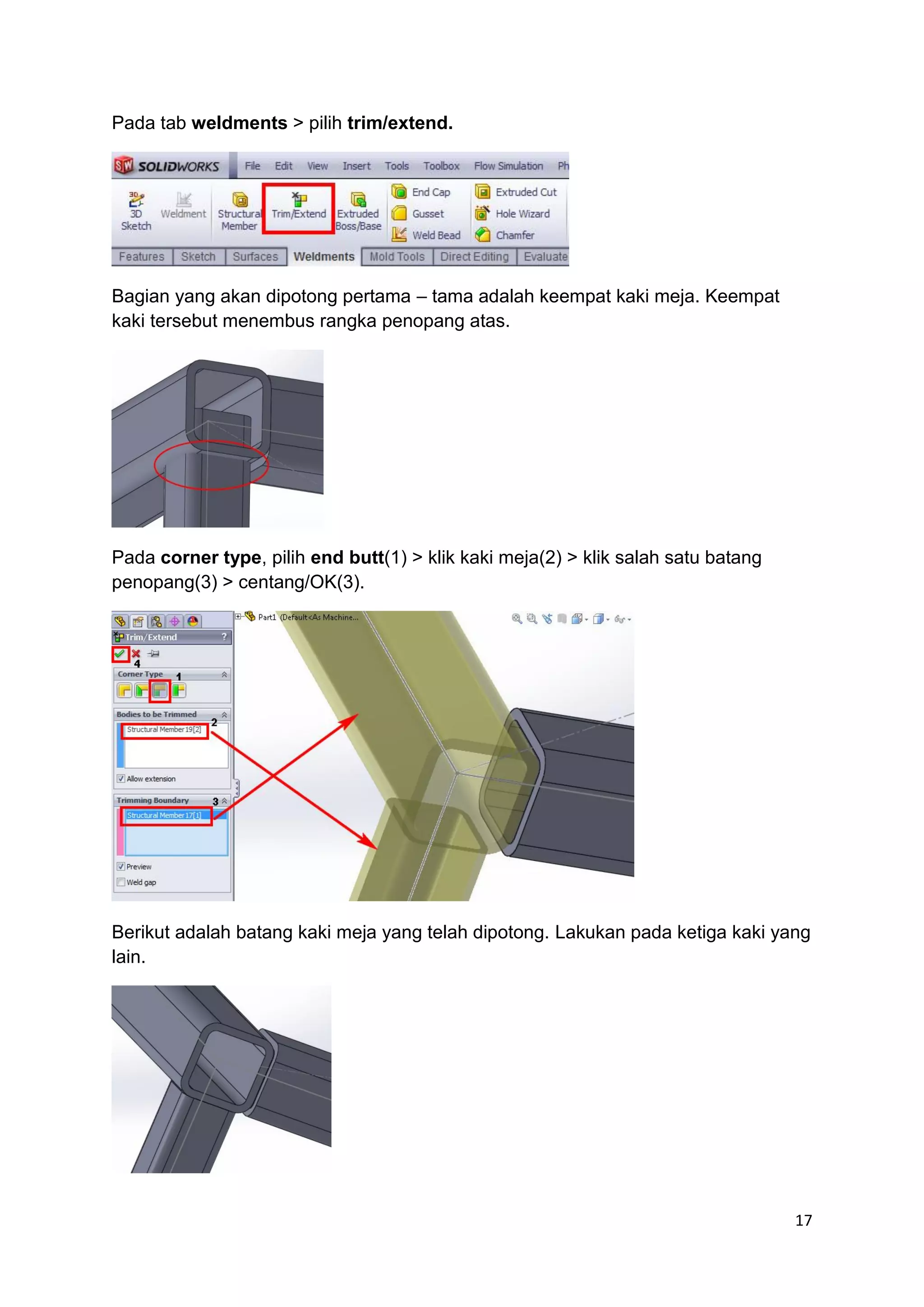 Tutorial solidworks membuat rangka meja menggunakan weldment | PDF