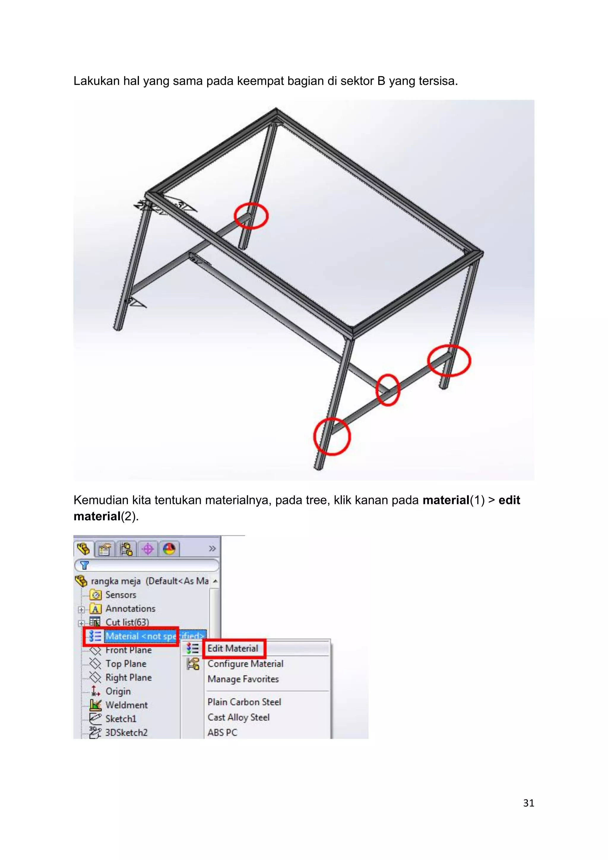 Tutorial solidworks membuat rangka meja menggunakan weldment | PDF