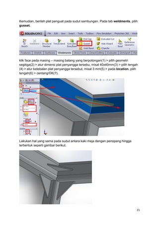 Tutorial solidworks membuat rangka meja menggunakan weldment | PDF
