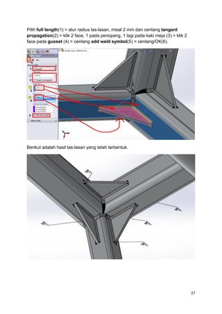 Tutorial solidworks membuat rangka meja menggunakan weldment | PDF