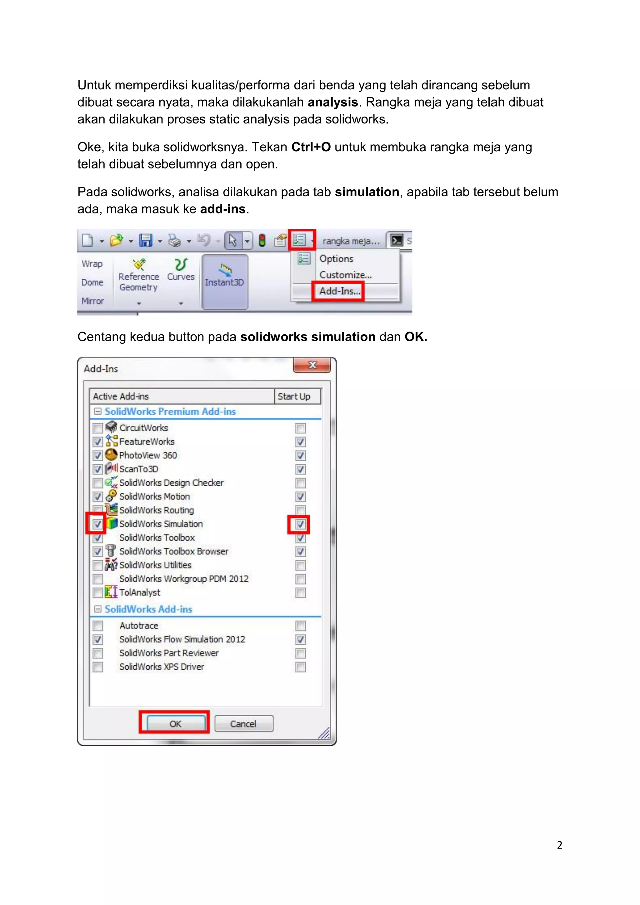 Tutorial solidworks stress analysis pada rangka meja | PDF