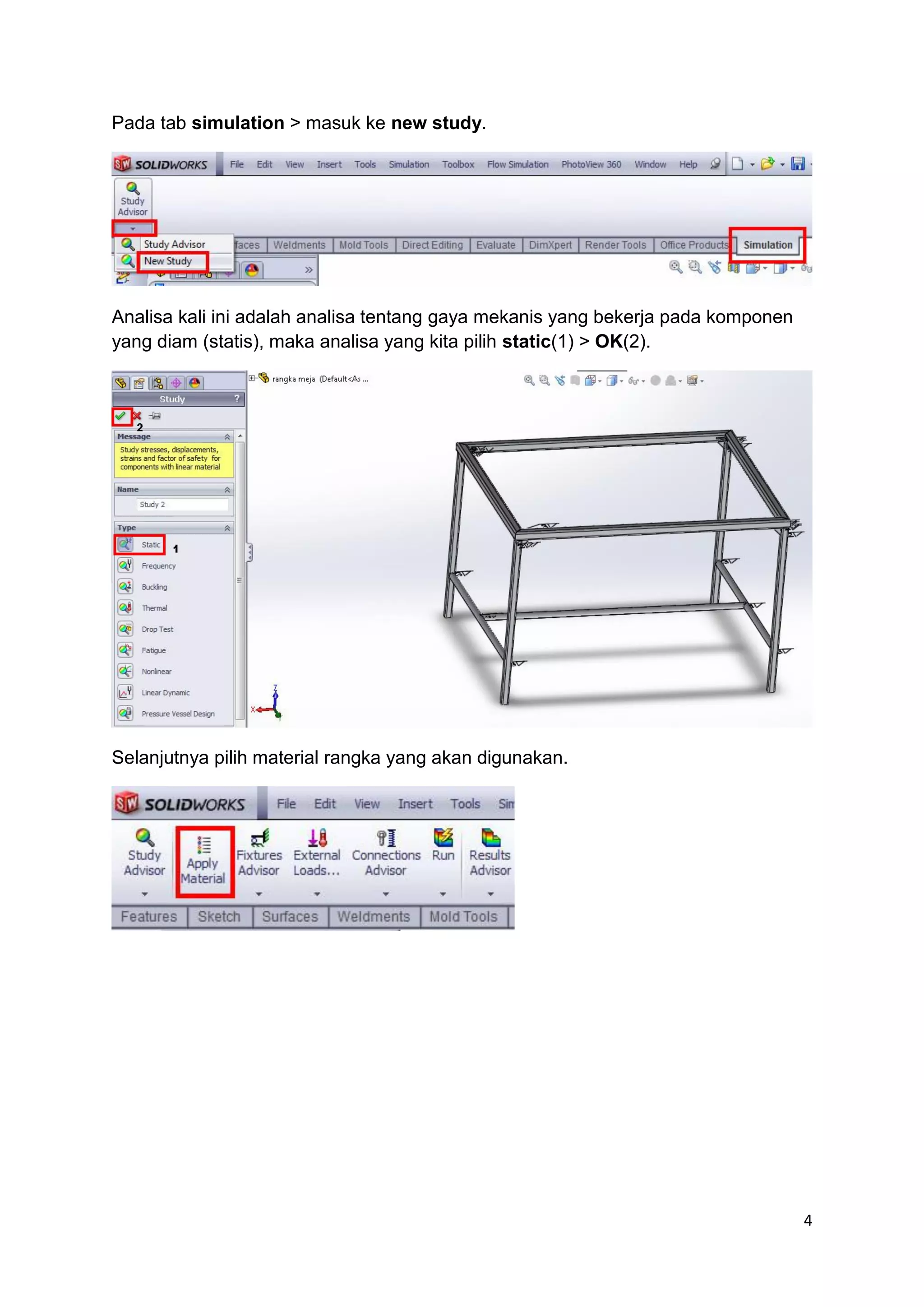 Tutorial solidworks stress analysis pada rangka meja | PDF