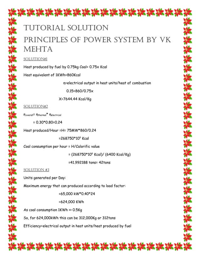 Tutorial solution of Thermal Power station (Principles of power system ...