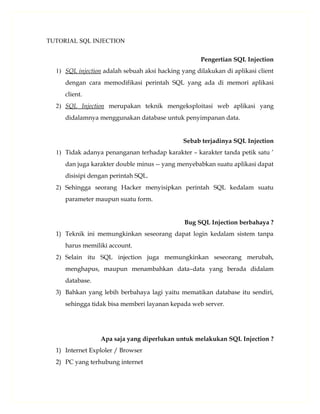Tutorial sql injection 23206054 | DOC