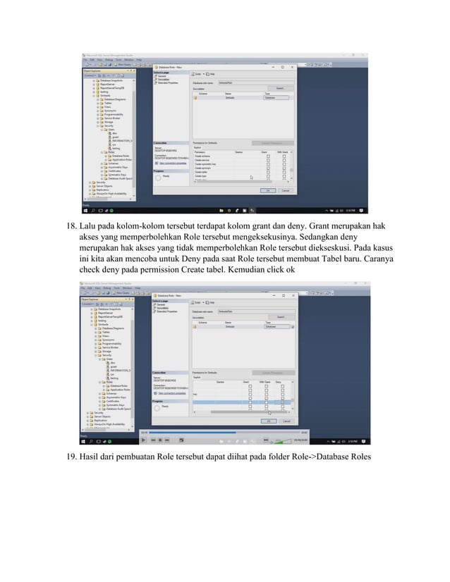 Tutorial sql server 2014 basic security priviledge, role, authentification | PDF