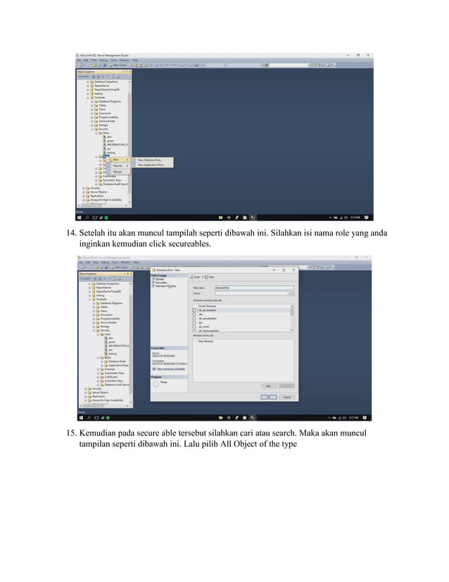 Tutorial sql server 2014 basic security priviledge, role, authentification | PDF