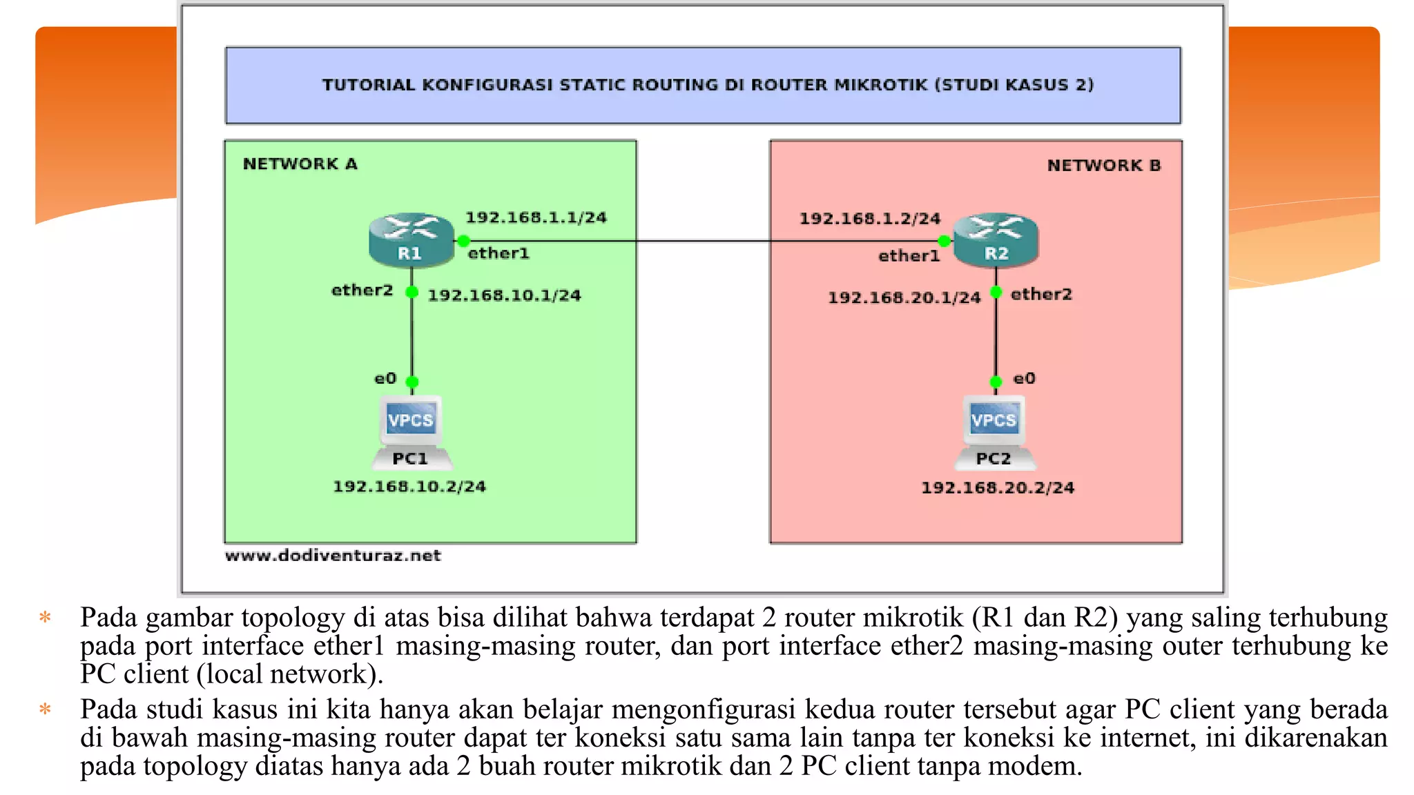 TUTORIAL STATIC ROUTING YANG MENGHUBUNGKAN 2 ROUTER MIKROTIK.pptx