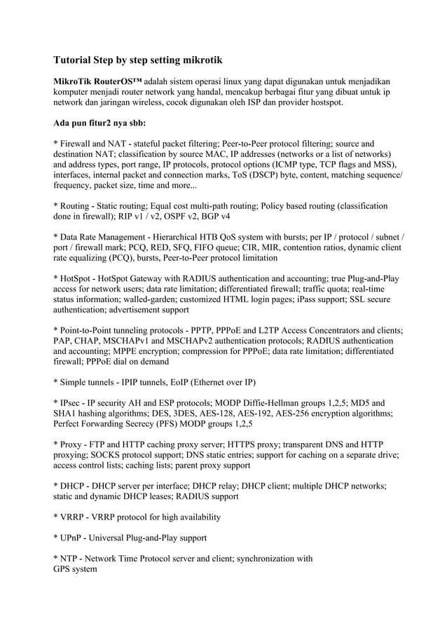 Tutorial step by_step_setting_mikrotik | DOC
