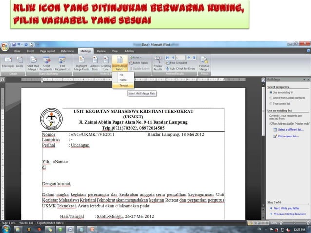 Langkah-langkah membuat surat massal | PPT