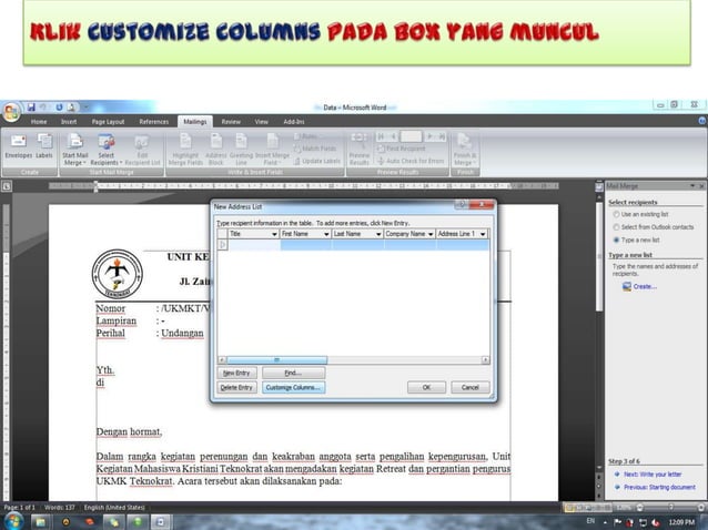 Langkah-langkah membuat surat massal | PPT