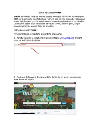 Tutorial para utilizar Vimeo | PDF