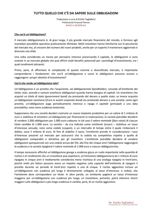 Tutto quello che dovete sapere sulle obbligazioni | PDF