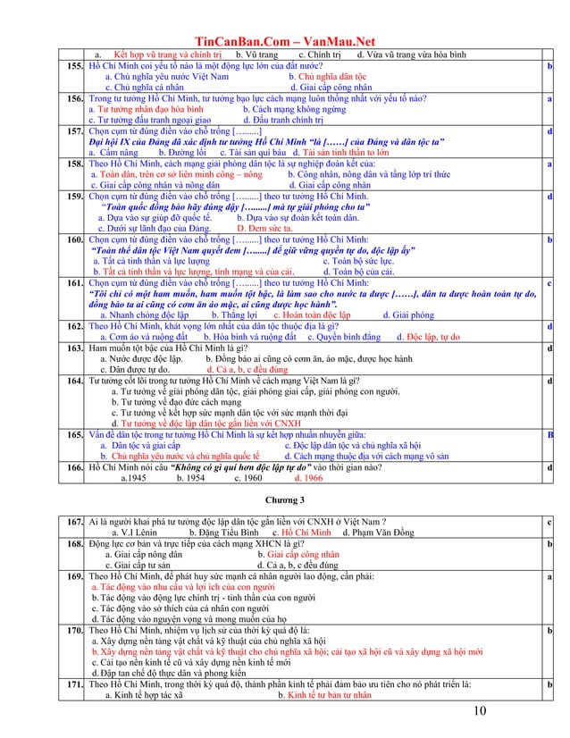 426 câu hỏi trắc nghiệm tư tưởng hồ chí minh - có đáp án - tincanban.com