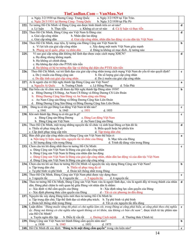 426 câu hỏi trắc nghiệm tư tưởng hồ chí minh - có đáp án - tincanban.com