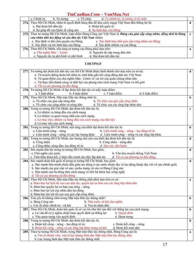 426 câu hỏi trắc nghiệm tư tưởng hồ chí minh - có đáp án - tincanban.com