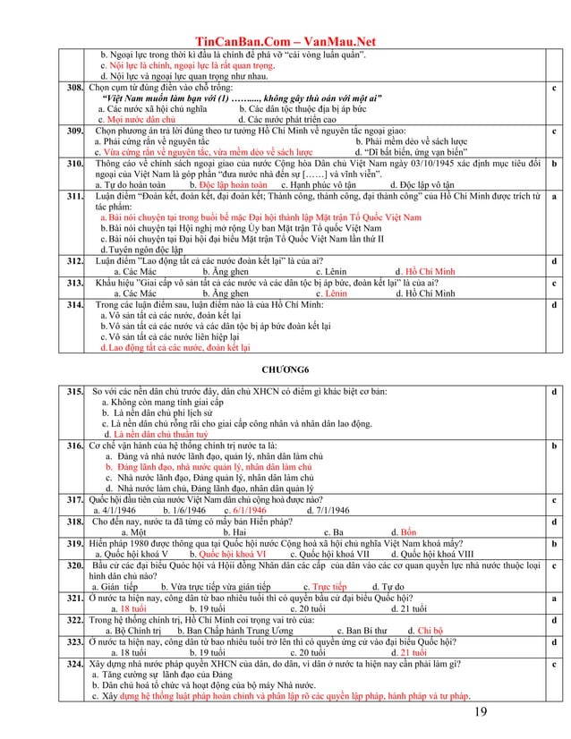 426 câu hỏi trắc nghiệm tư tưởng hồ chí minh - có đáp án - tincanban.com