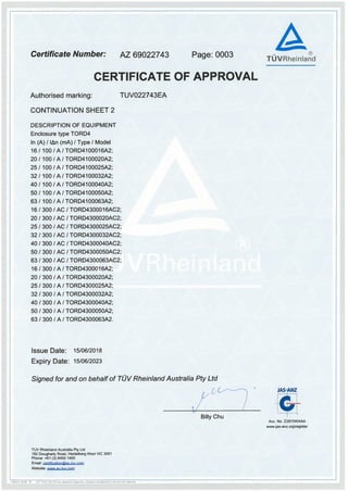 RCCB RCD AS/NZS 61008 TUV Certificate | PDF