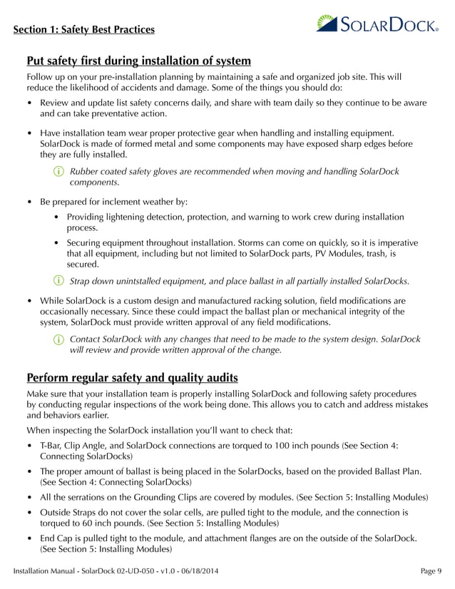 SolarDock Installation Manual SD2-L-050 v1.0 | PDF