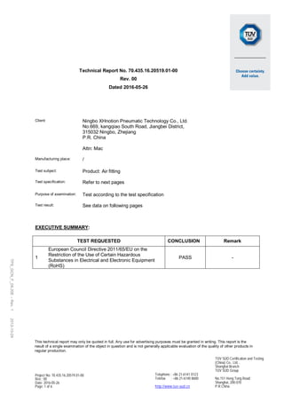 Tuv ROHS certificate --plastic pneumatic push in fittings | PDF ...
