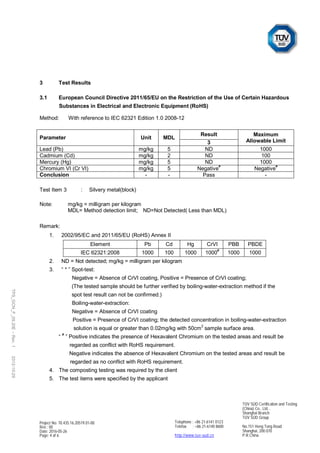 Tuv ROHS certificate --plastic pneumatic push in fittings | PDF | Chemistry | Science