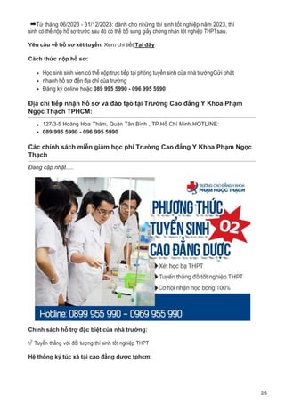 Trường Cao Đẳng Y khoa Phạm Ngọc Thạch Tuyển sinh năm 2023 | DOCX