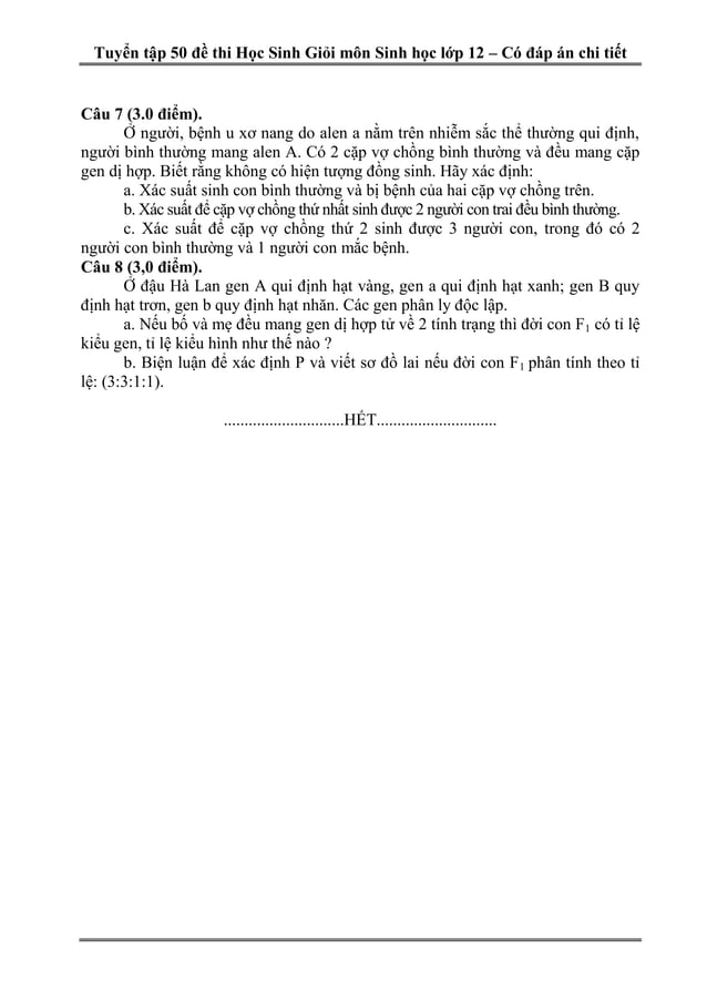 Tuyen tap 50 de thi hsg sinh 12 | PDF