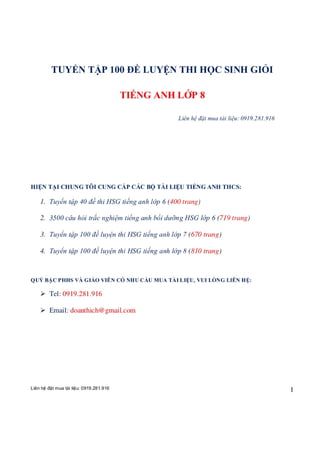 Tuyển tập 100 đề thi học sinh giỏi tiếng anh 8.pdf | Student Financial Aid | Financial Assistance